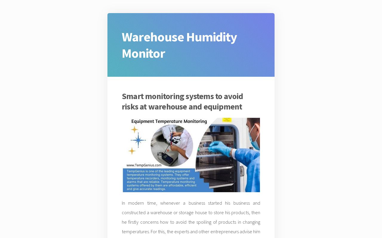 Smart monitoring systems to avoid risks at warehouse and equipment